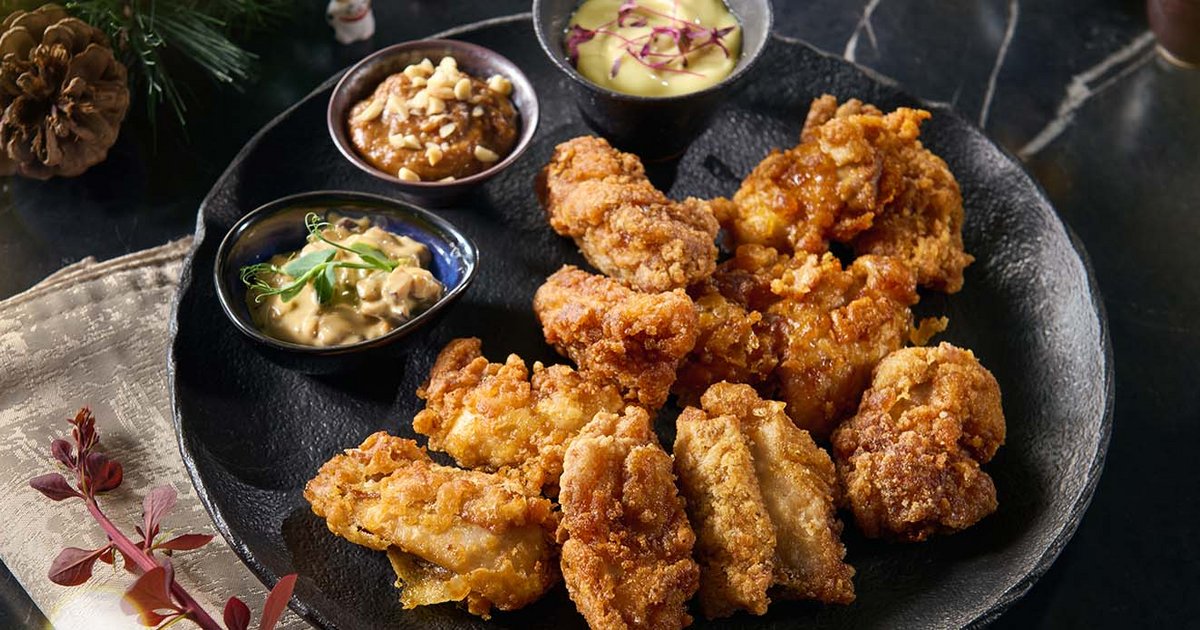 Crispy chicken with wasabi, mushroom & peanut dips | Recipe | Kikkoman
