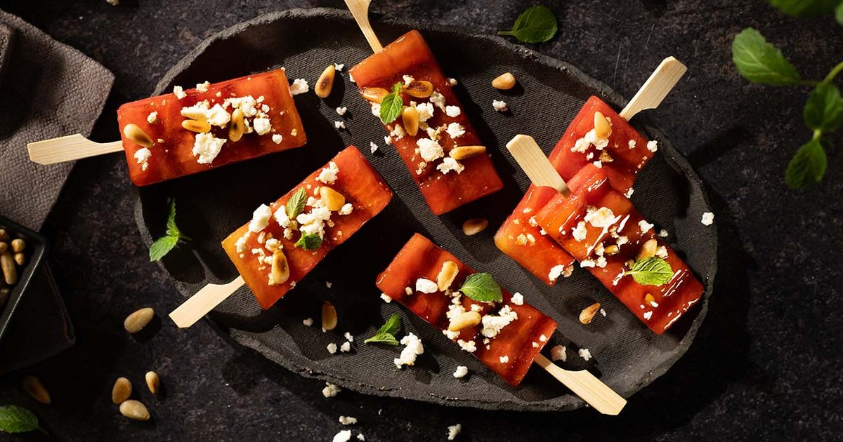 BBQ melon sticks with feta and mint | Recipe | Kikkoman