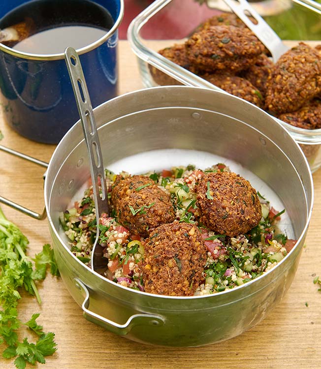 Quinoa tabbouleh with falafel and soy mayo | Recipe | Kikkoman