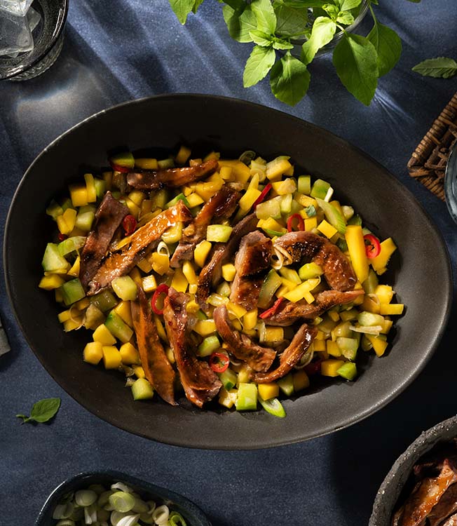 Teriyaki duck salad with Thai basil | Recipe | Kikkoman