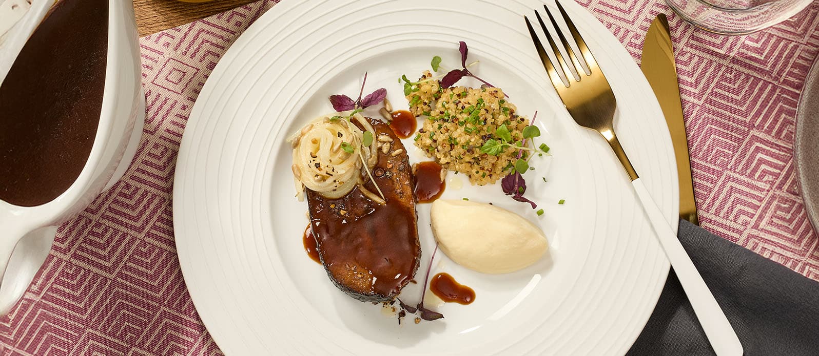 Braised beef shoulder with celeriac & quinoa | Kikkoman