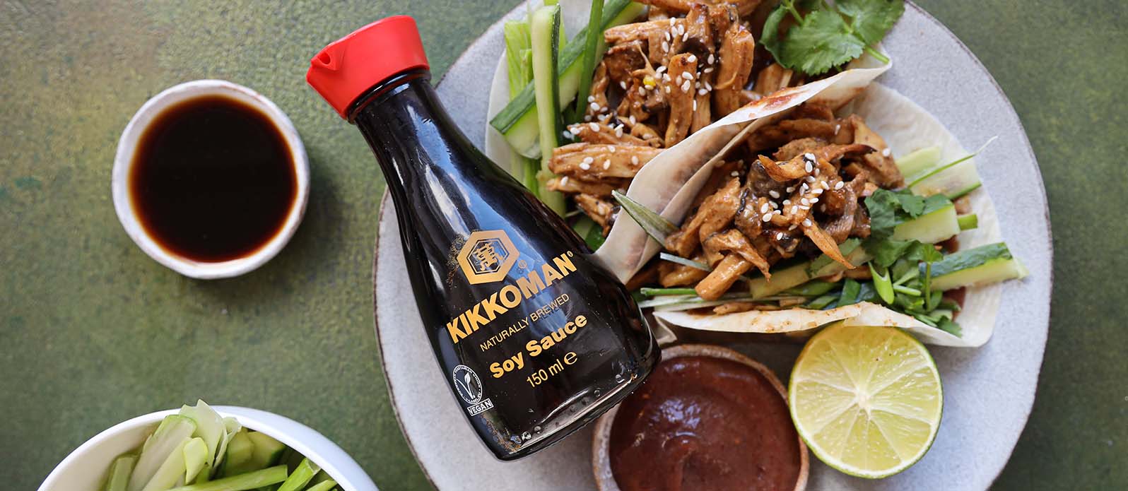 Plant-based 'Duck' Pancakes with Quick Plum Sauce | Recipe | Kikkoman