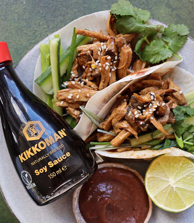 Plant-based 'Duck' Pancakes with Quick Plum Sauce | Recipe | Kikkoman